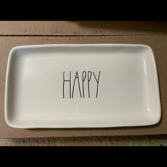 Rae Dunn | Accents | Rae Dunn White Rectangular Tray With Happy Text ...